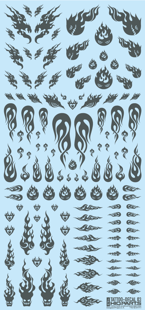 HiQ Parts Tattoo Decal 03 "Fire" Gray (1 Sheet) - Argama Hobby - Canada